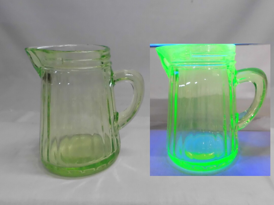 Green Depression Syrup Dispenser Ribbed Uranium Glass Pitcher No Lid ...