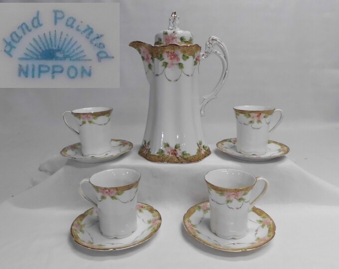 Nippon Chocolate Pot W/ 4 Cups & Saucers Set Vintage Rising Sun Mark ...