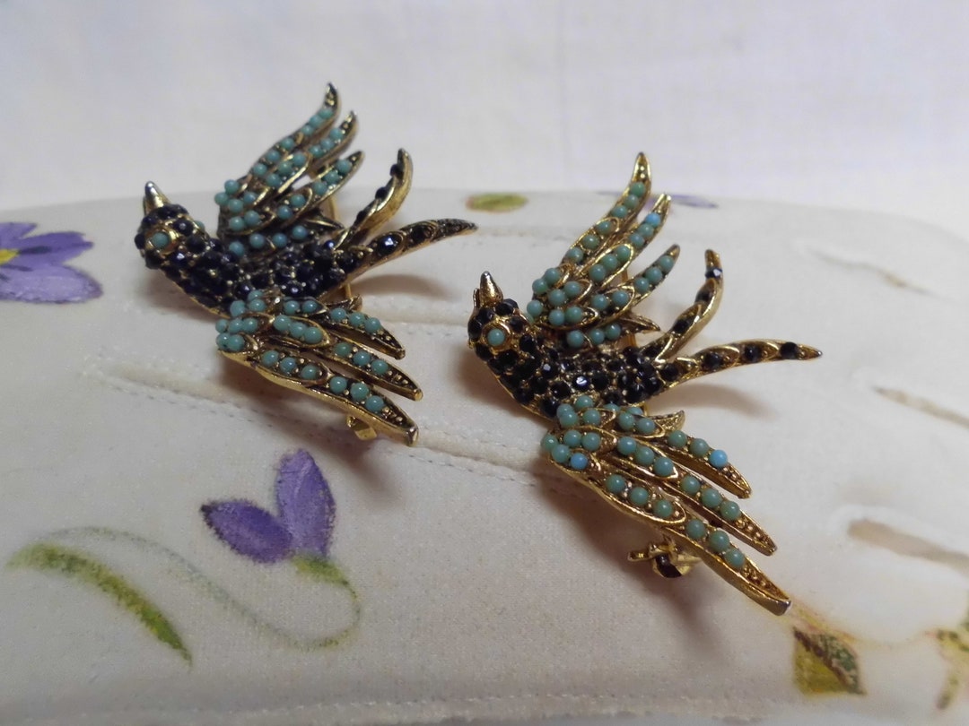 Vintage Scatter Pins Pauline Rader Pair of Birds in Flight Turquoise ...