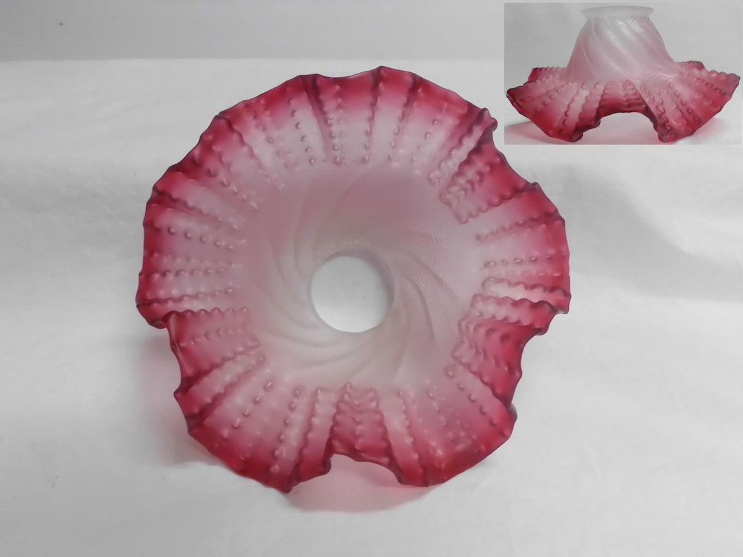 Antique Cranberry Glass Lamp Shade Bell Shape With White Swirl Top ...