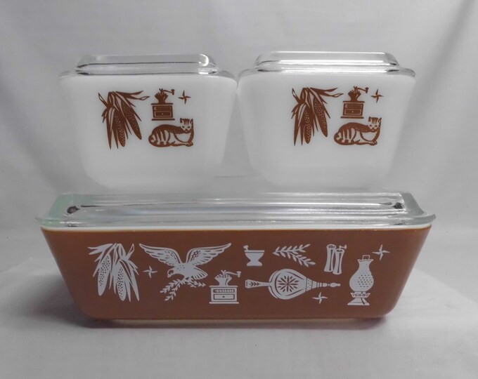 Pyrex Refrigerator Dish Set With Lids Early American 503 1.5 Qt One ...