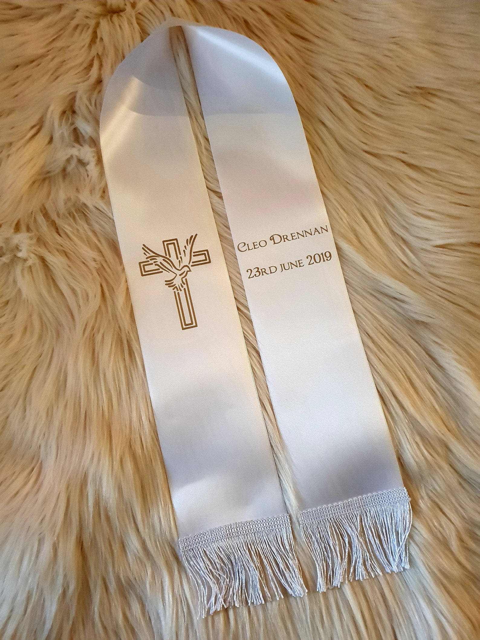 Personalized Christening Baptism Stole sash white with Blue | Etsy