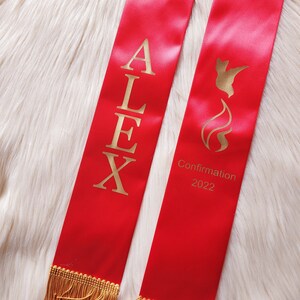 Personalized Red Satin Confirmation Stole With Metallic Gold Print - Etsy