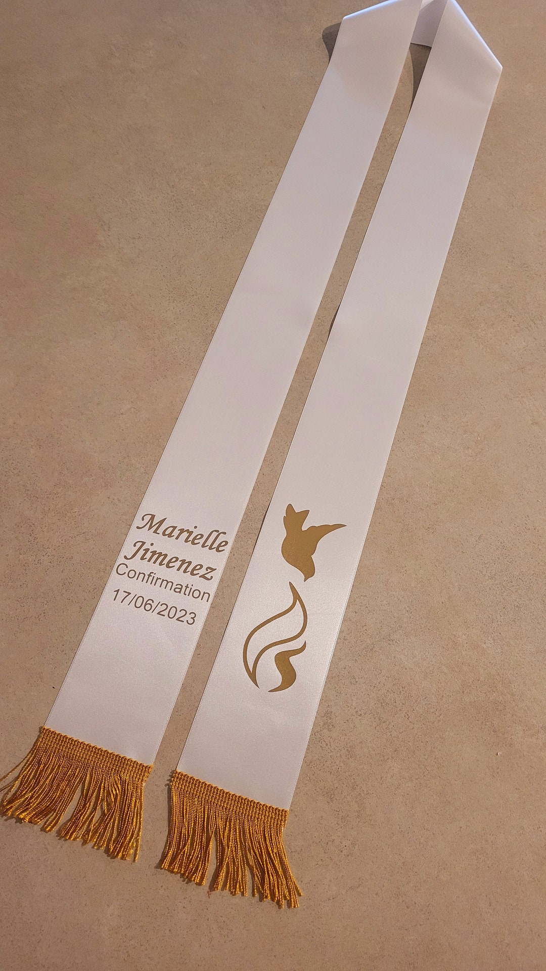 Personalized White Satin Confirmation Stole With Metallic Gold Print - Etsy