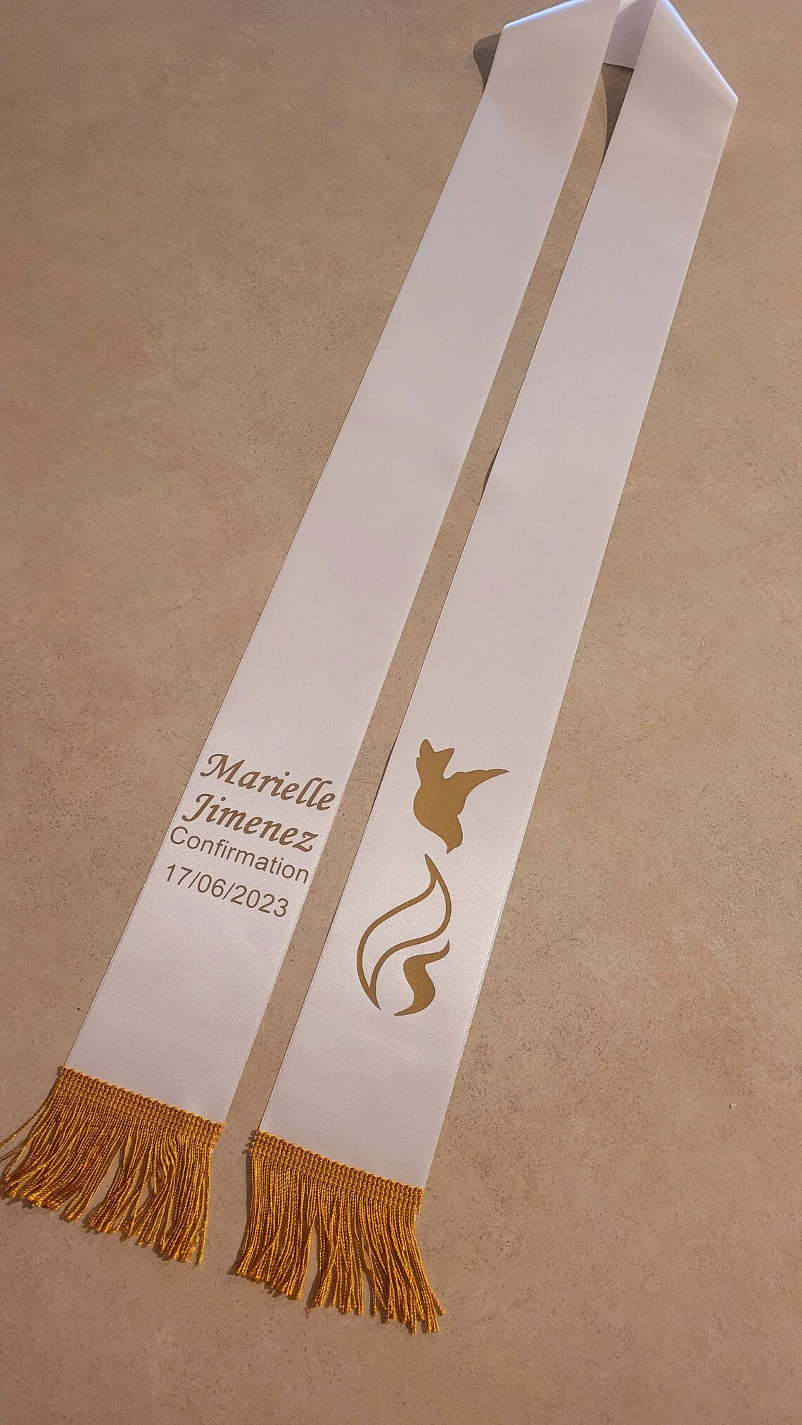 Personalized White Satin Confirmation Stole With Metallic Gold Print - Etsy