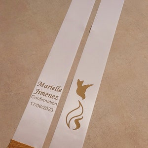 Personalized White Satin Confirmation Stole With Metallic Gold Print - Etsy