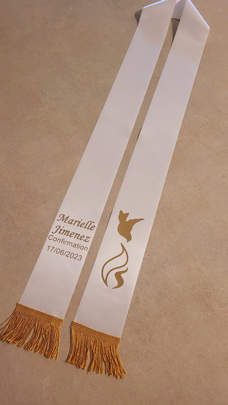 Personalized White Satin Confirmation Stole With Metallic Gold Print - Etsy