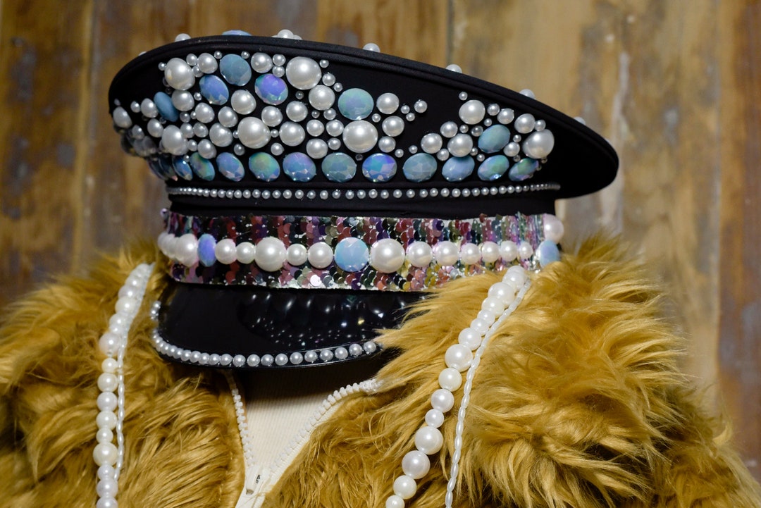 Black Bedazzled Captain Hat - Etsy