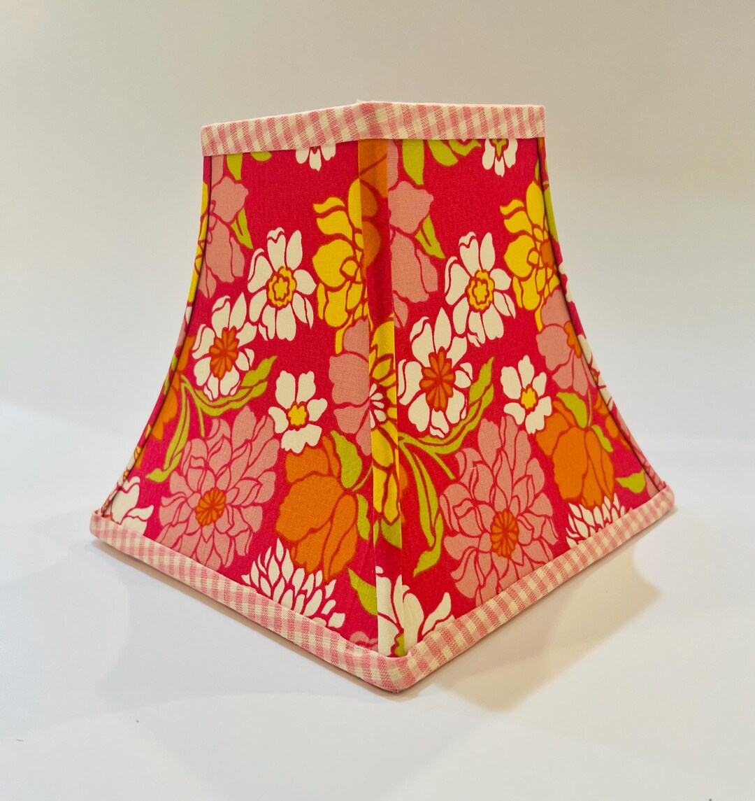 Retro Floral Square Lampshade – Pink Orange 70s Style Lamp Shade – Bold ...