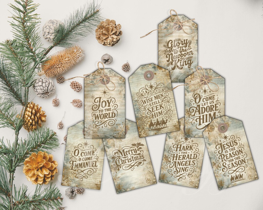 Christmas Gift Tags Set of 8 | Printable Scripture Tags | Vintage ...