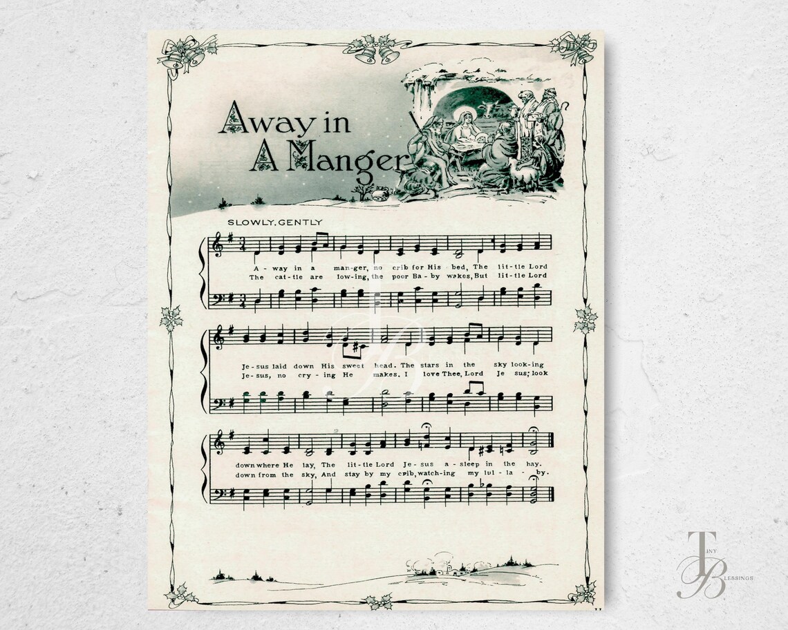 Away in a Manger Christmas Carol Holiday Sheet Music - Print on Demand ...