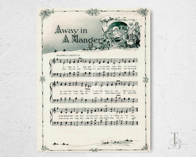 Away in a Manger Christmas Carol Holiday Sheet Music - Print on Demand ...