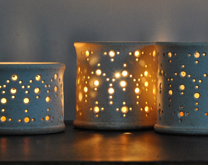 Handmade Ceramic Luminary, alhambra, in Matte Speckled Dove Grey, Short ...