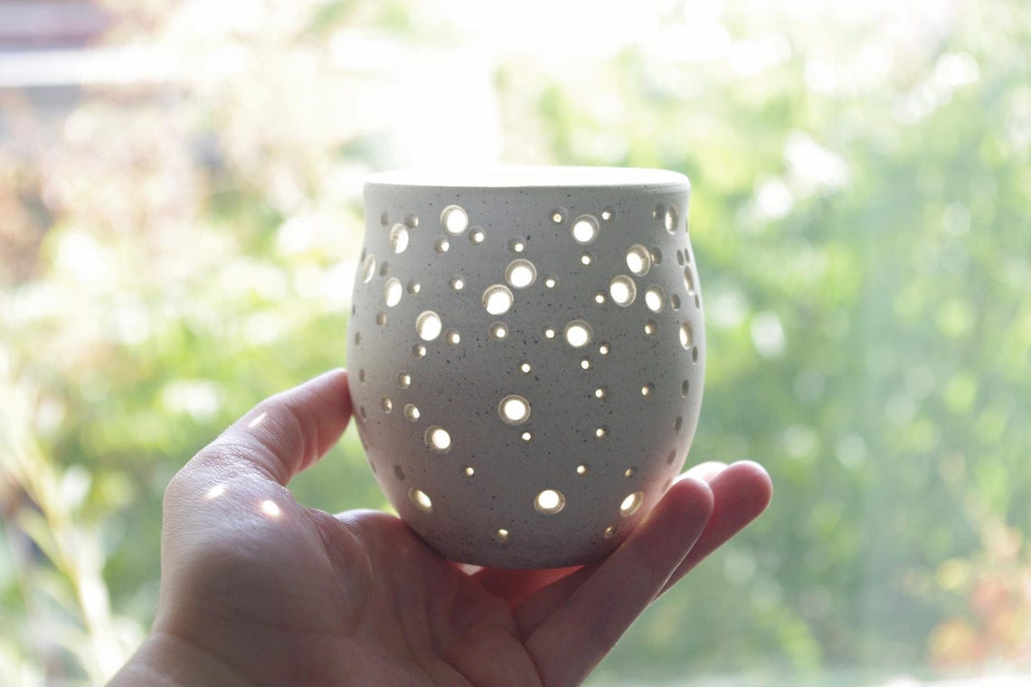 Handmade Ceramic Luminary, "falling Stars." Pretty Pottery Tea Light ...