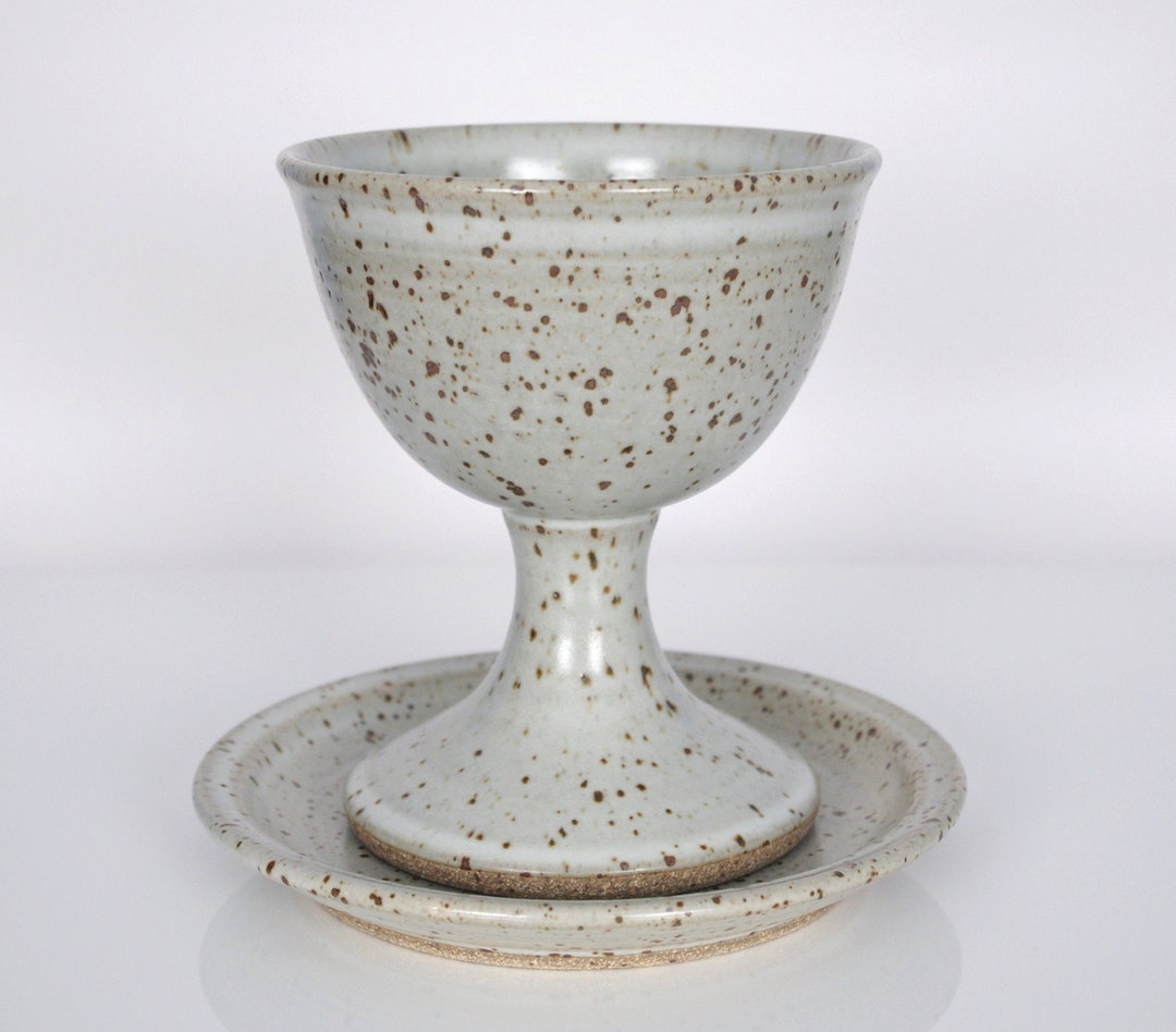 Ceramic Communion Set chalice Paten in Speckled Satin White. Handmade ...