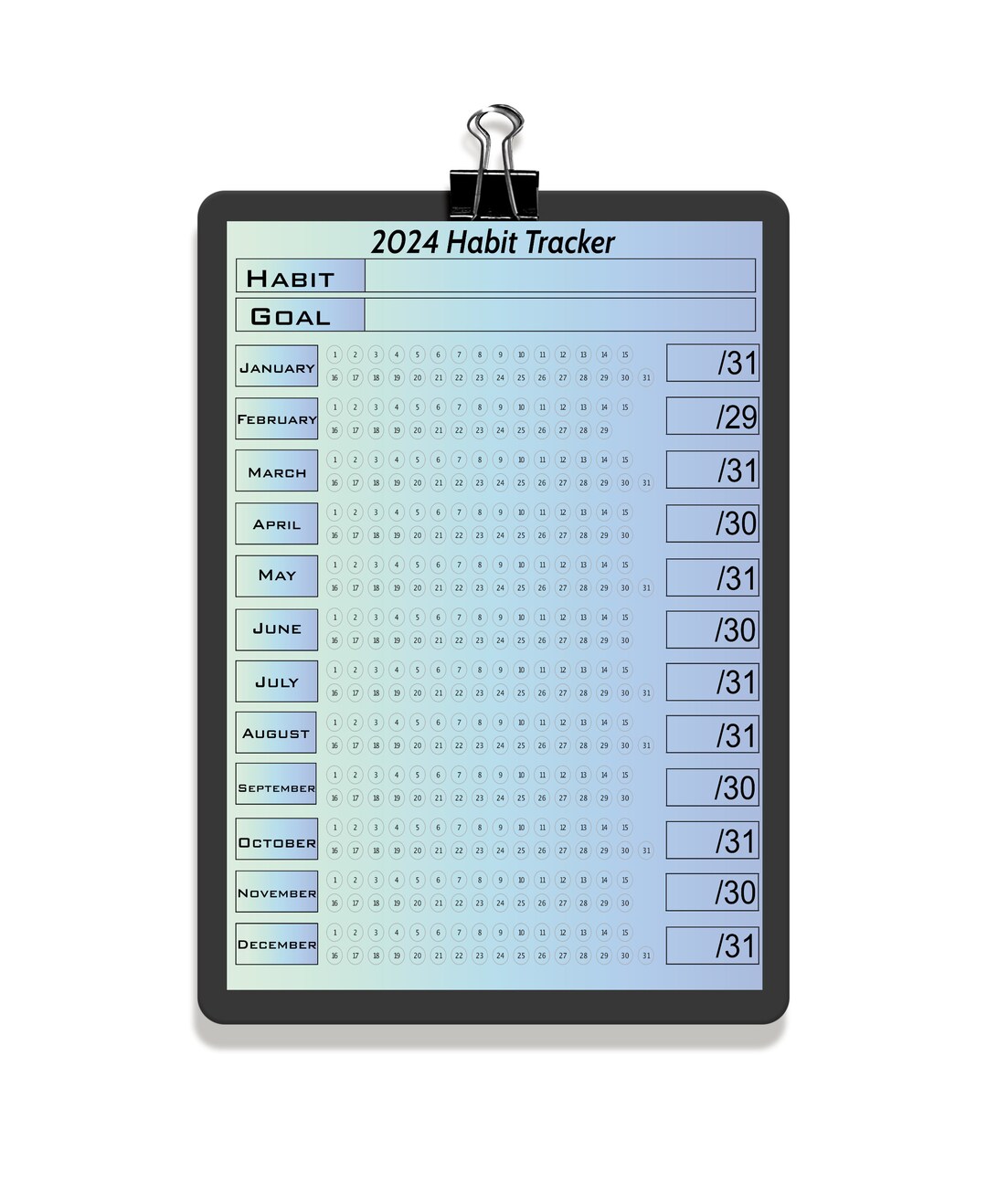 Habit Tracker printable, downloadable, journal, planner, 2024 Habit ...
