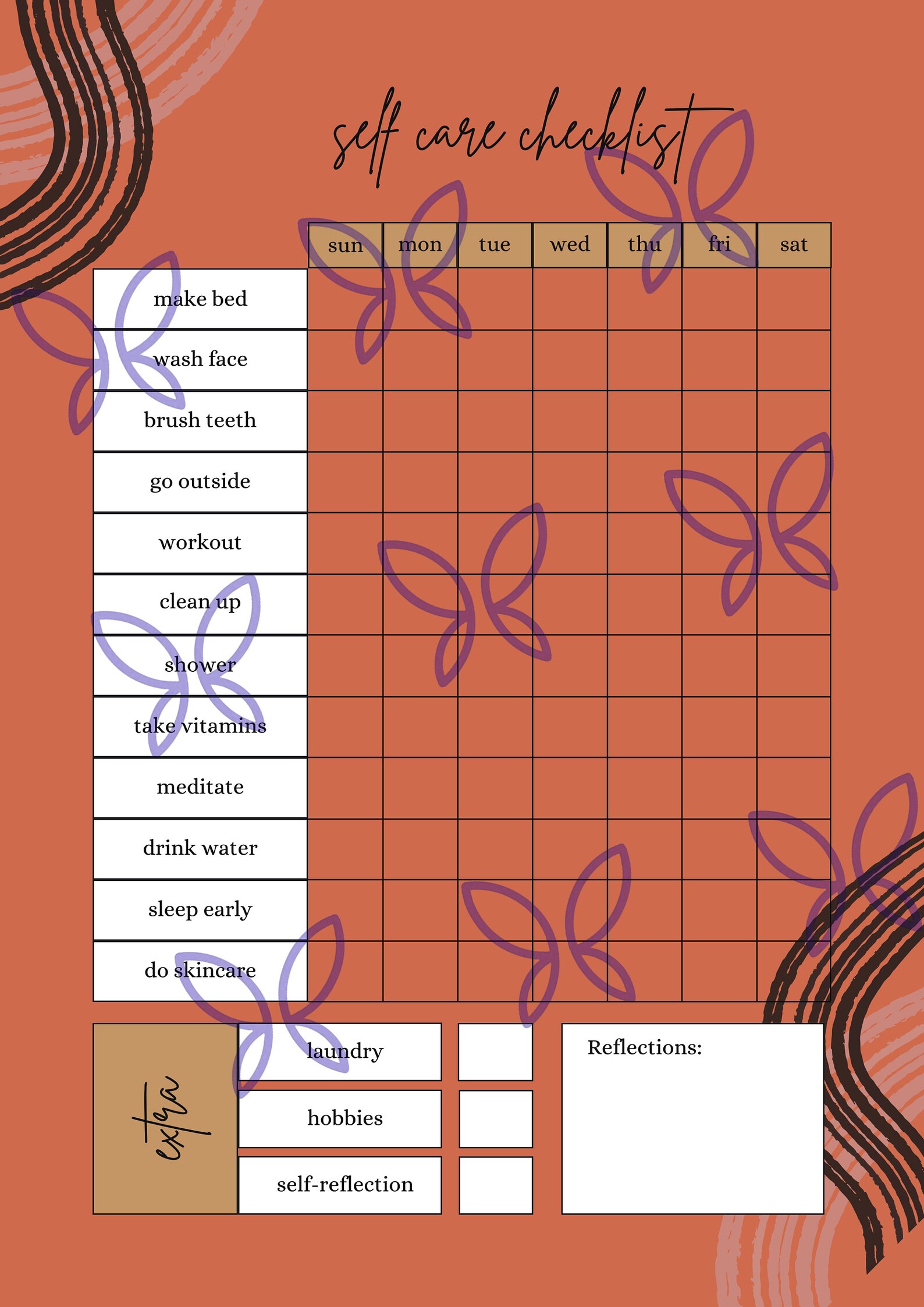 Self Care Checklist Planner, Fillable and Printable, Downloadable ...