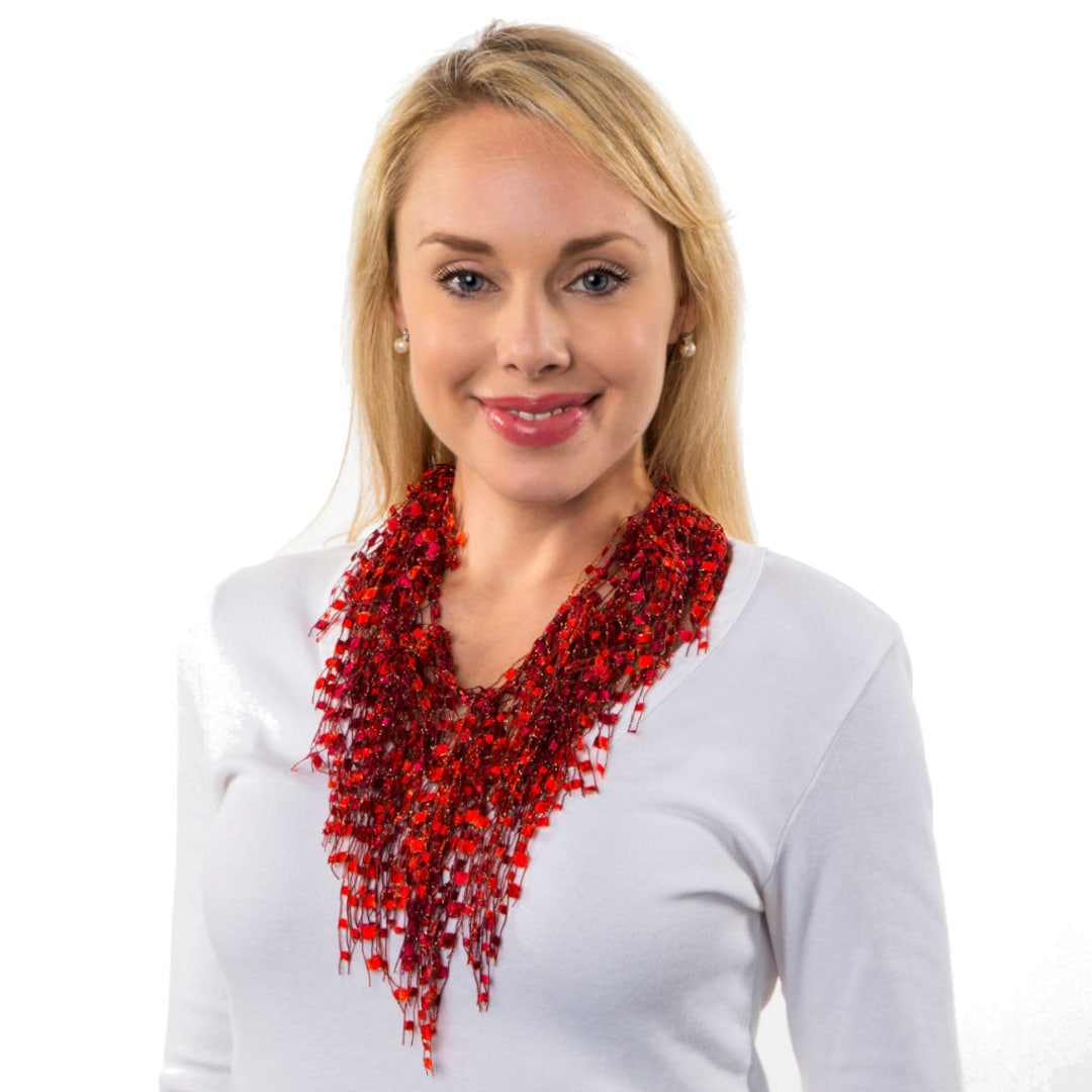 Red Scarf Necklace for Women, Red BIB Necklace, Red Necklace Scarf Gift ...