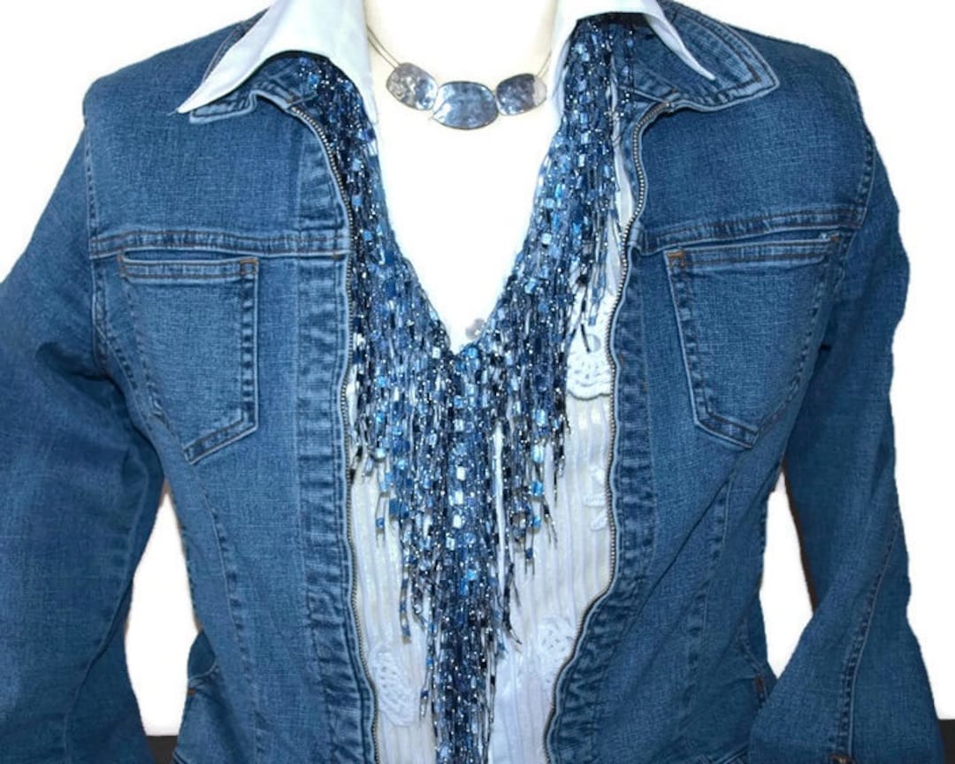 Denim Scarf Jewelry - Bead Scarf Necklace - Denim Jewelry - Denim ...