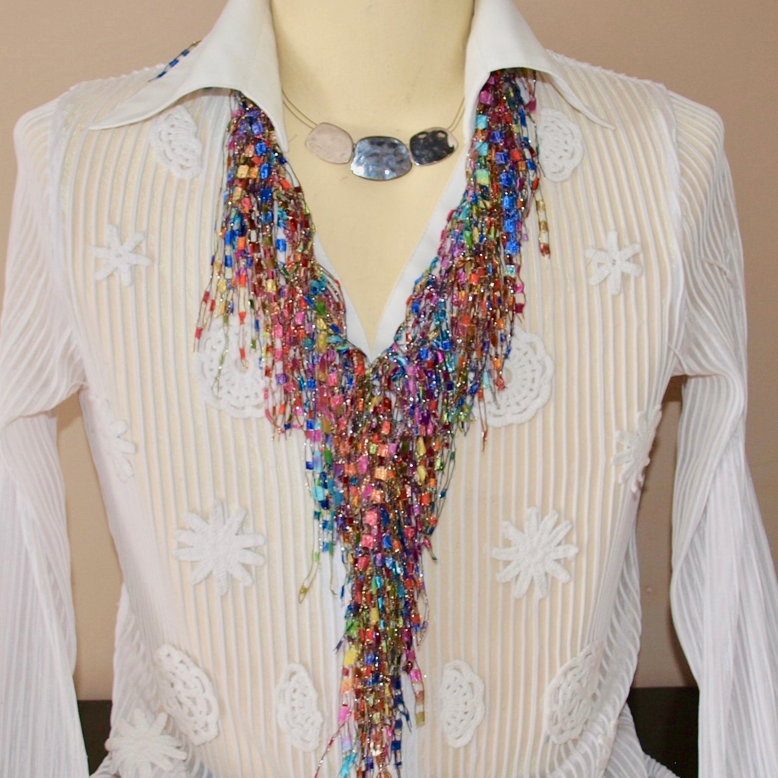 Multicolor Scarf Jewelry - Mulit-color Scarf Necklace - Rainbow Jewelry ...