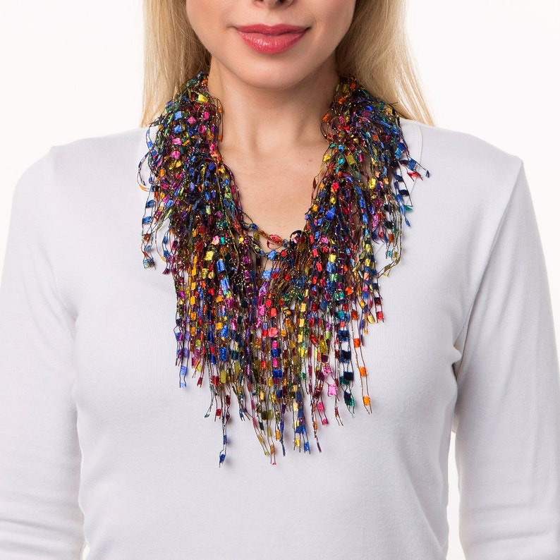Big Bold Chunky Necklace for Women, Colorful Lightweight Metallic Yarn ...