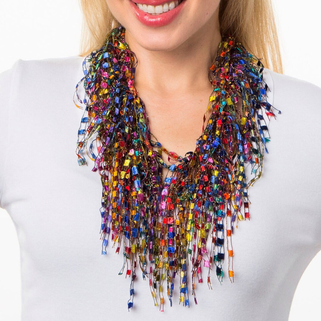 Rainbow Multi-color Scarf Necklace, Hot Trend Scarf, Multicolor ...