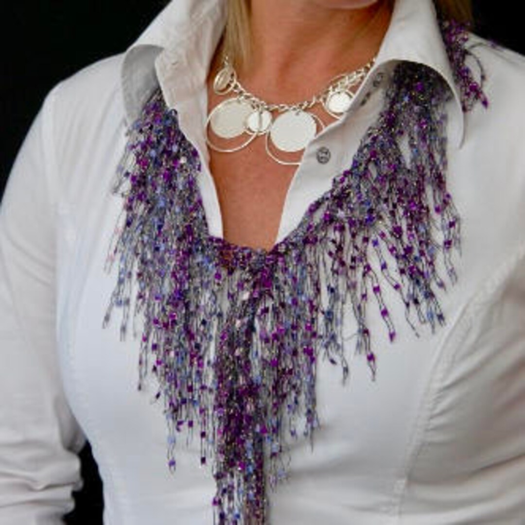 Purple Scarf Necklace, Trellis Ladder Yarn Scarf, Purple Jewelry Scarf ...