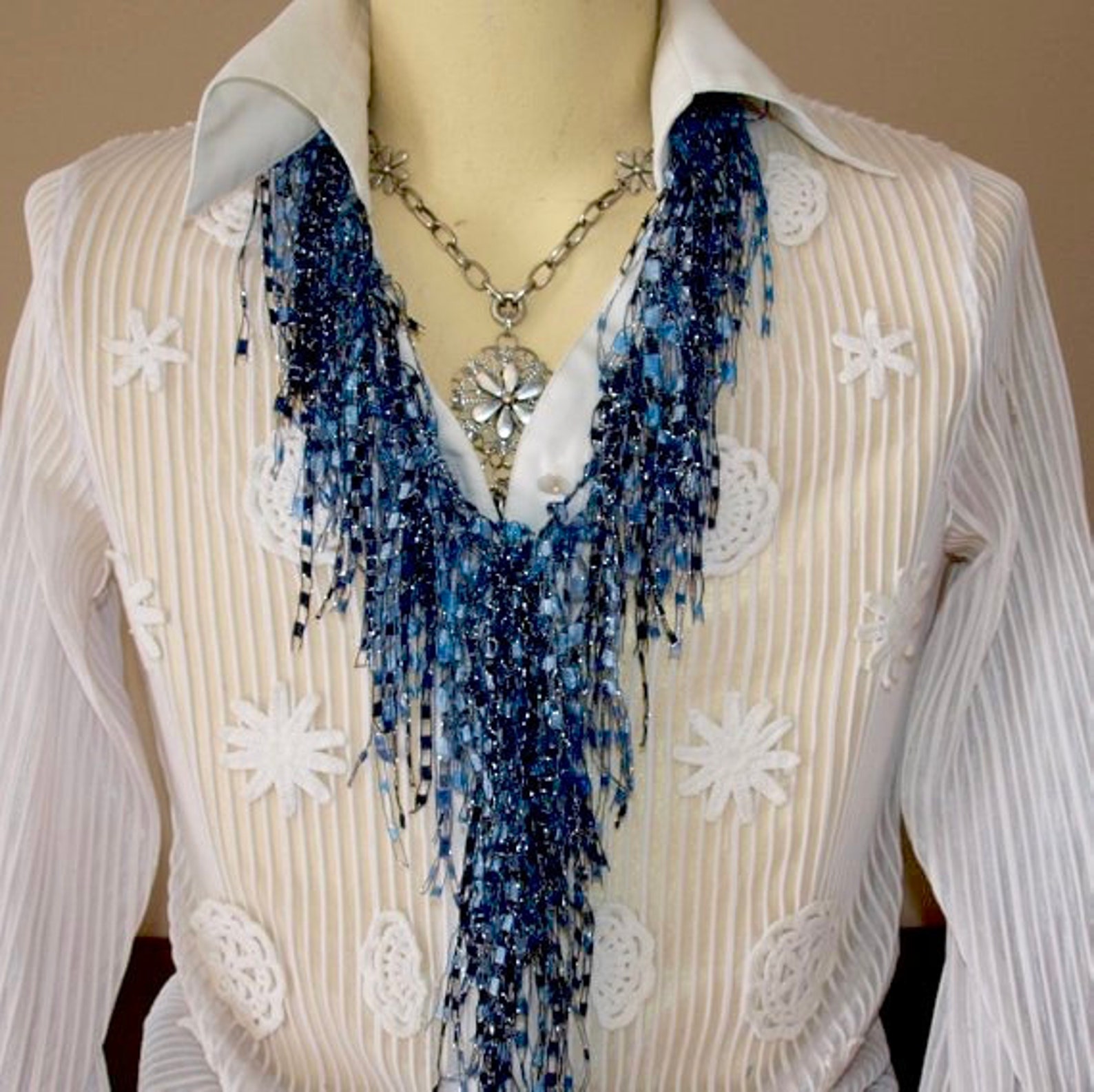 Denim Scarf Jewelry - Bead Scarf Necklace - Denim Jewelry - Denim ...