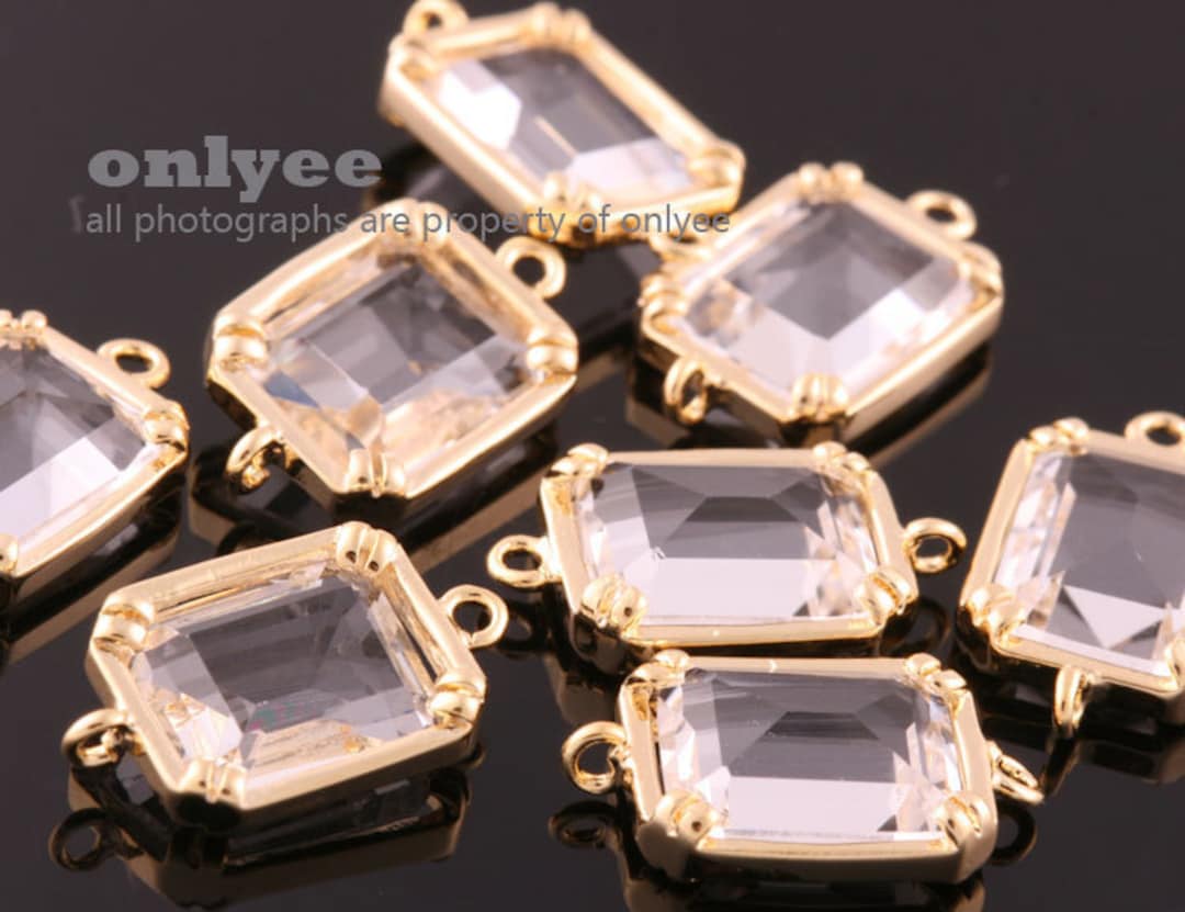 2pcs-16mmx9mm Gold Plated Brass Geometric Rectangle Connectors, Links ...