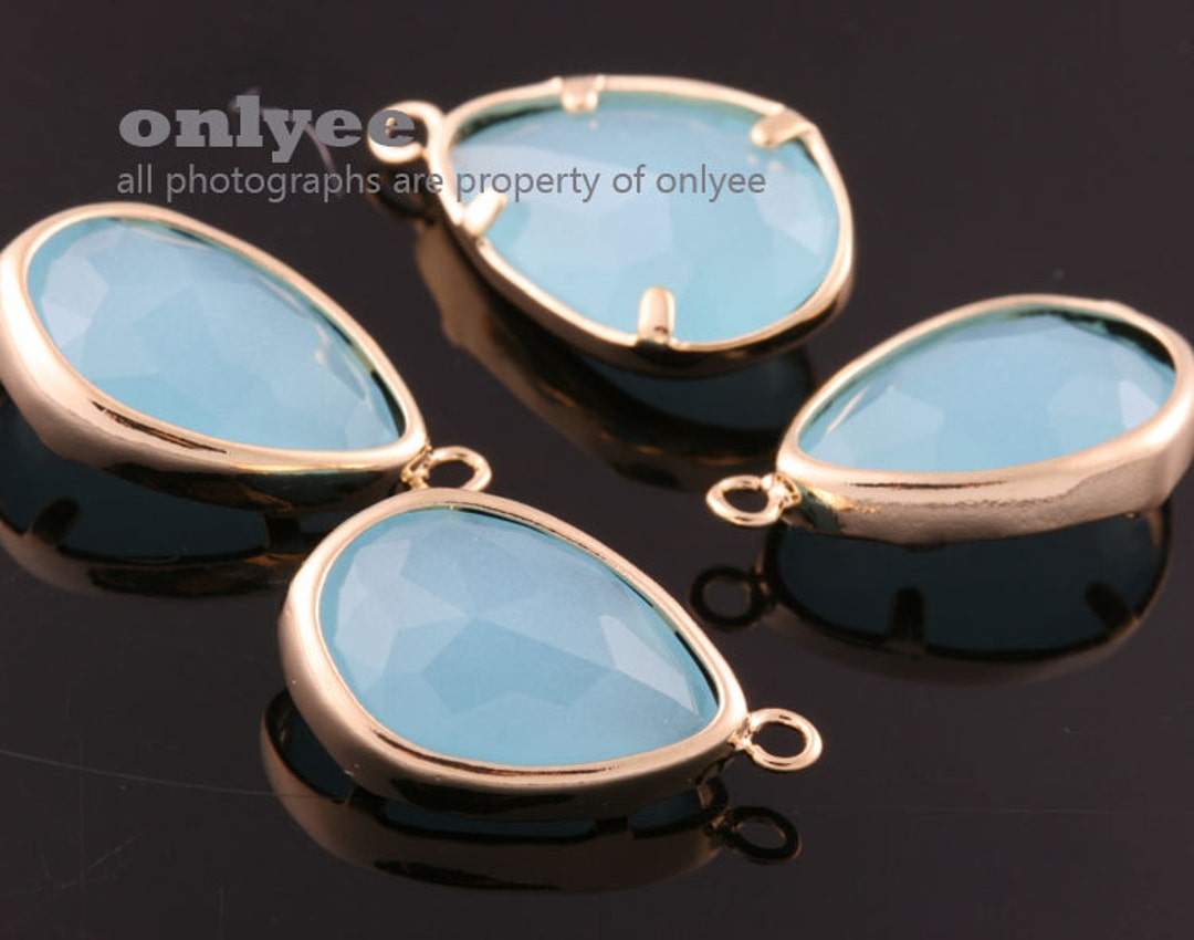 2pcs-17mmx10.5mm Bright Gold Faceted Tear Drop Stone Glass Pendant ...