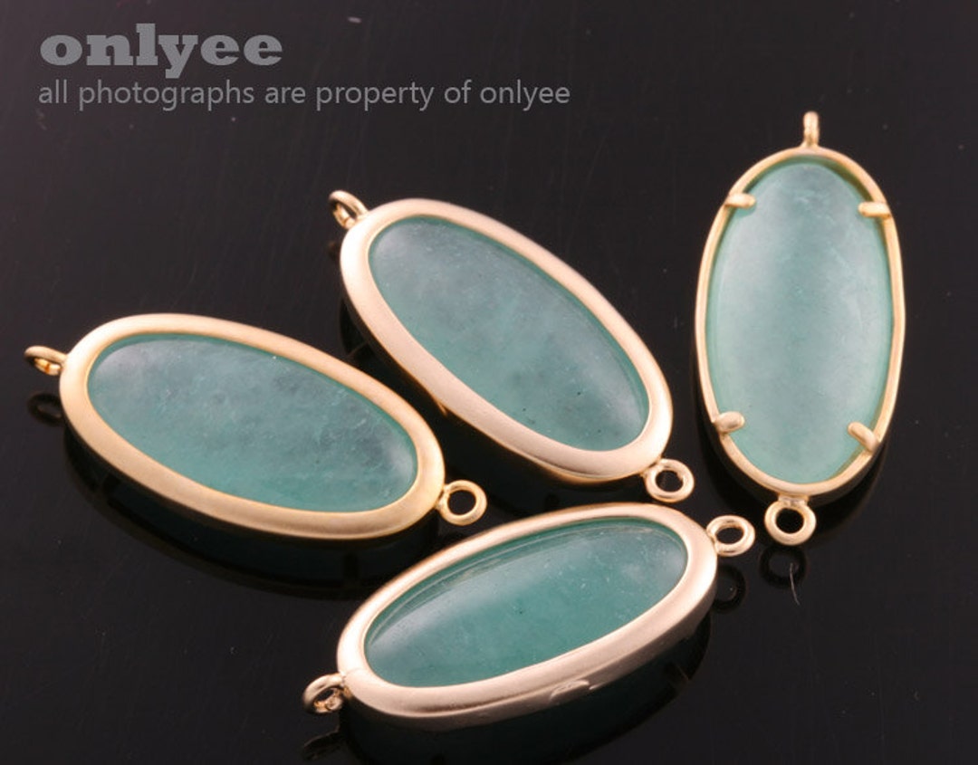 2pcs-27mmx11mmmatte Gold Plated Brass Oval Glass Jade Connectors ...