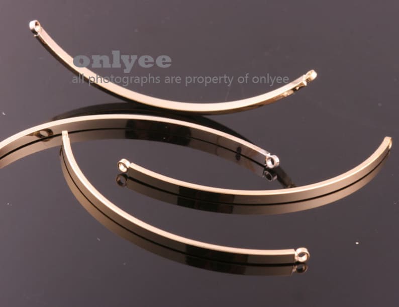 4pcs-45mmx2mmbright Gold Plated Brass Curved Bar Connectors Bangles of ...