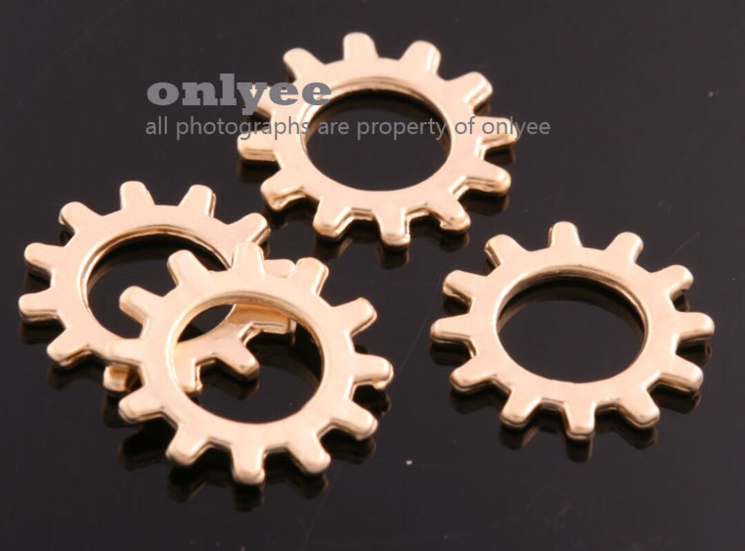 4pcs-12mm Matt Gold Plated Pewter, Cogs Wheels, Gear Charms Pendants ...