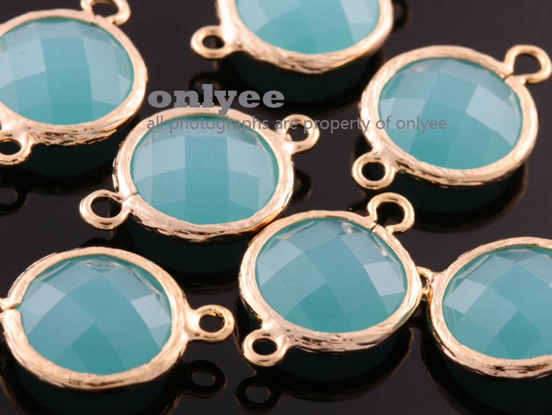 2pcs-12mmx12mm Gold Faceted Round Shape Glass Connectors(parallel)-mint ...