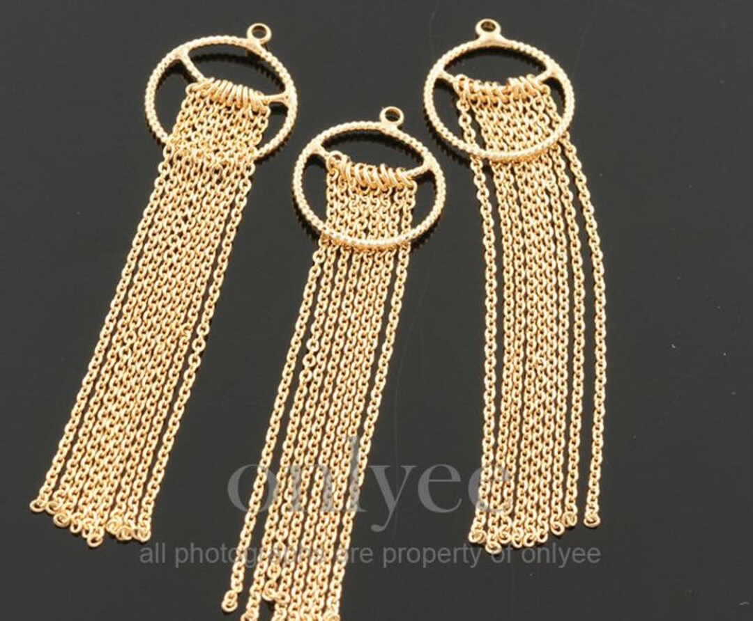 2pcs-62mmx15mm Gold Plated Brass Long Round Chain Tassels, Jewelry ...