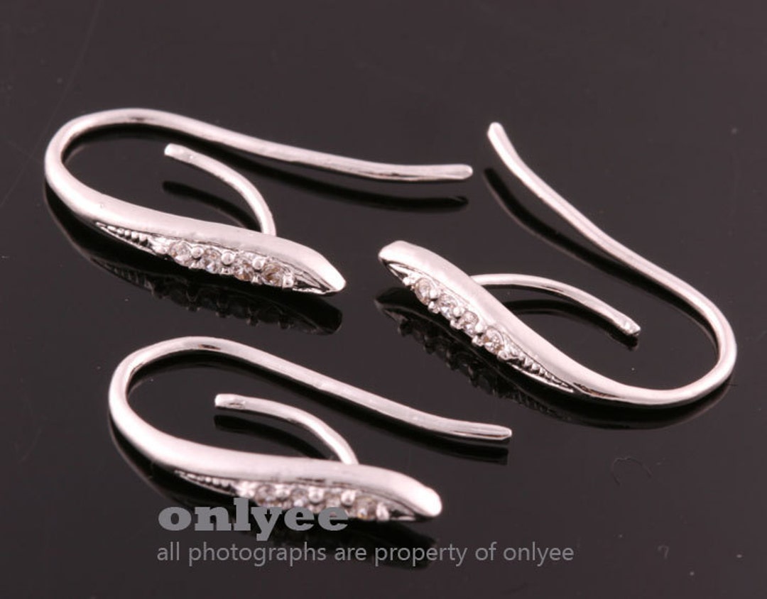 1pair/2pcs-18mmx3mmrhodium Plated Over Brass Cubic Zirconia Shapely CZ ...