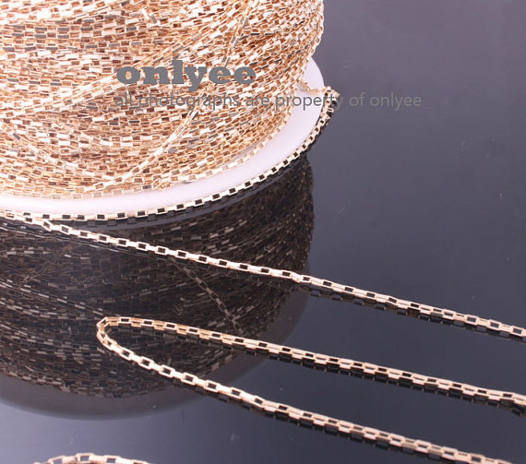 10ft(3yd)-2mmx0.83mm Gold Plated Brass Rectangular Link Chains (N124G ...