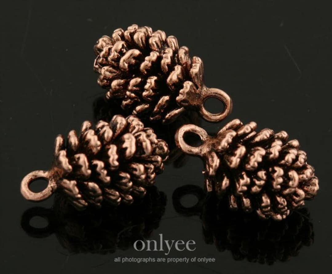 2pcs-12mmx7mm Antique Rose Gold Plated Over Brass Pine Corn Charm ...