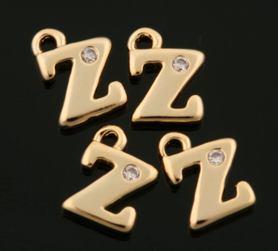 Mini Gold Alphabet Z Letter Charm With Delicate Cubic Stone - Tiny ...