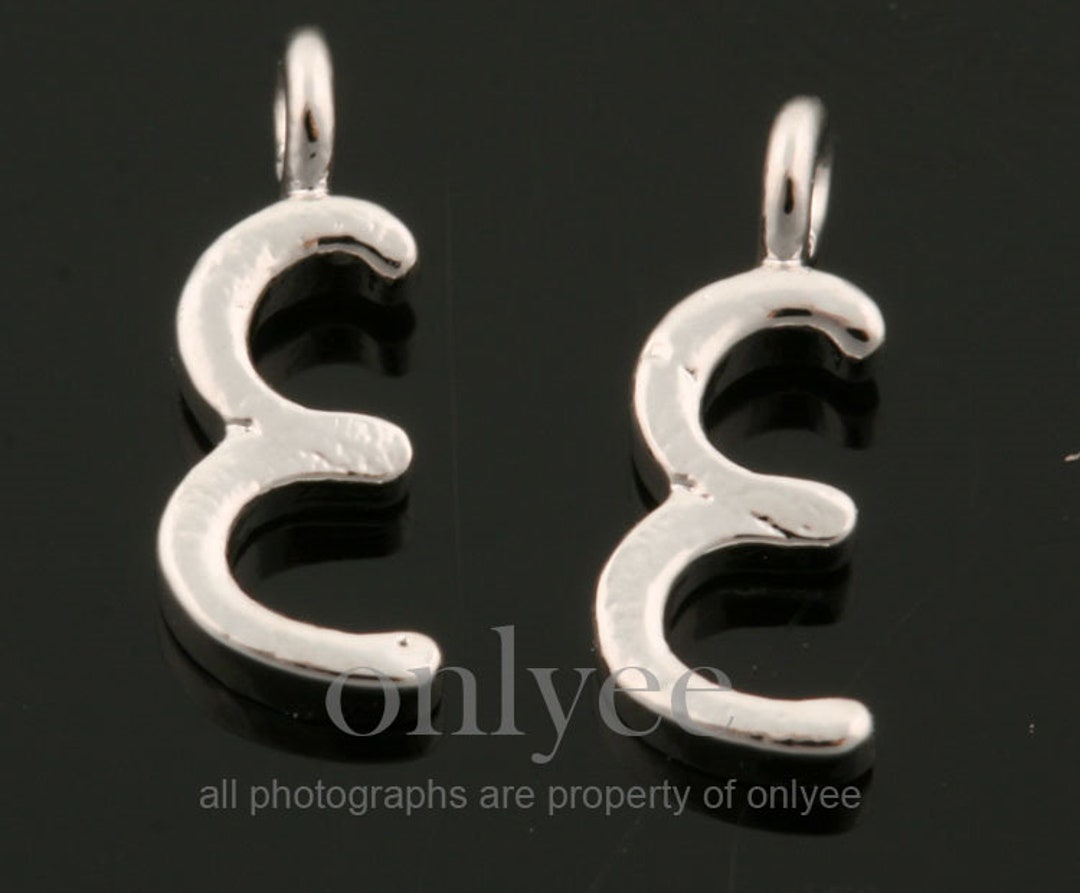 2pcs-6mmx5mm Bright Rhodium Plated Over Brass Cute Capital Cursive ...