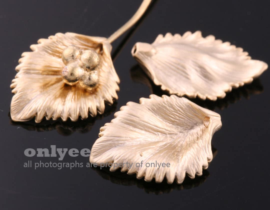 4pcs-18mmx13mmmatt Gold Plated Brass Leaf Bead Caps,realistic Leaf Caps ...