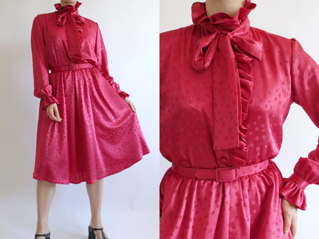 Vintage 70s High Ruffle Neck Ruffle Sleeve Raspberry Pink - Etsy