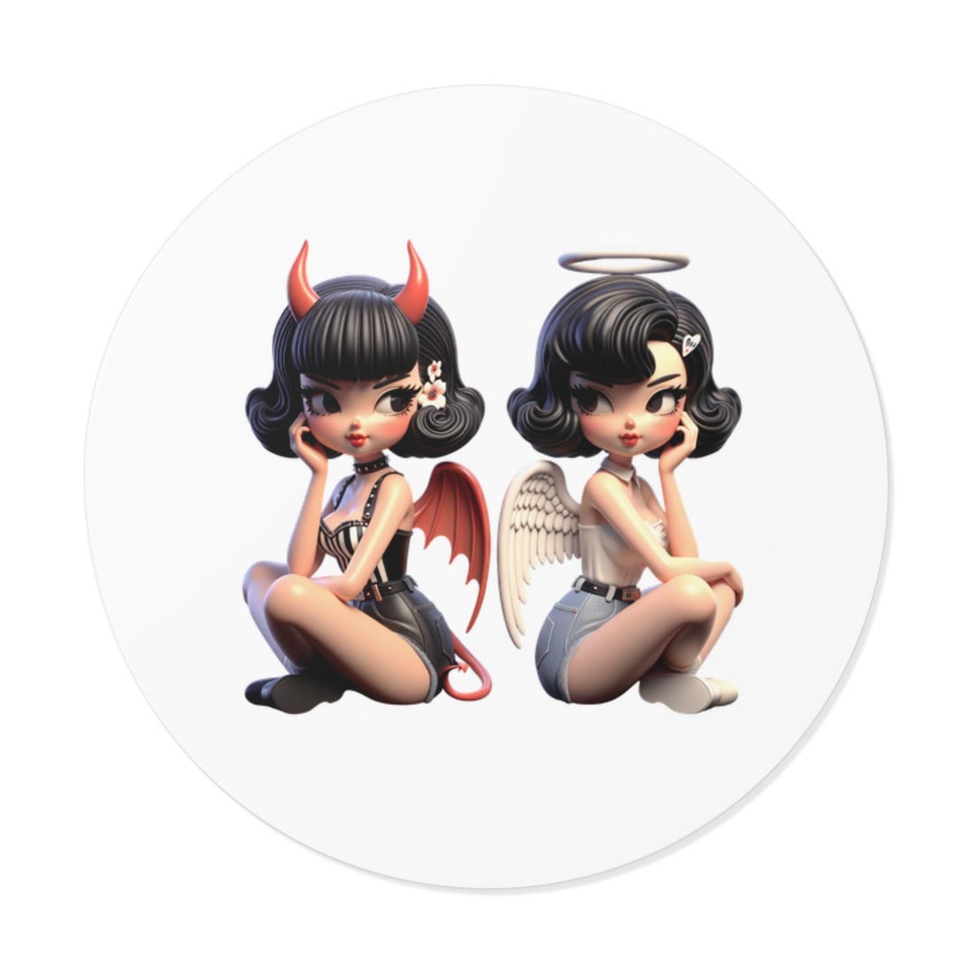 Vinyl Stickers, Modern Pinup Angel Devil Art, Laptop Decal, Car Sticker ...