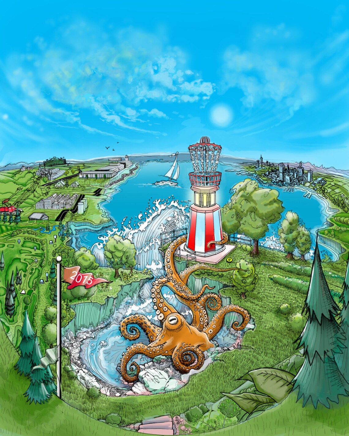 Disc Golf Art - Lighthouse Basket. Disc Golf Art Print. Disc Golf ...