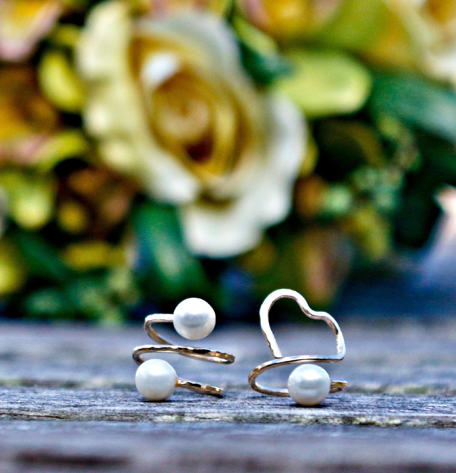 Two Pearl Ring White Pearl Gold Ring Double Pearl Ring - Etsy