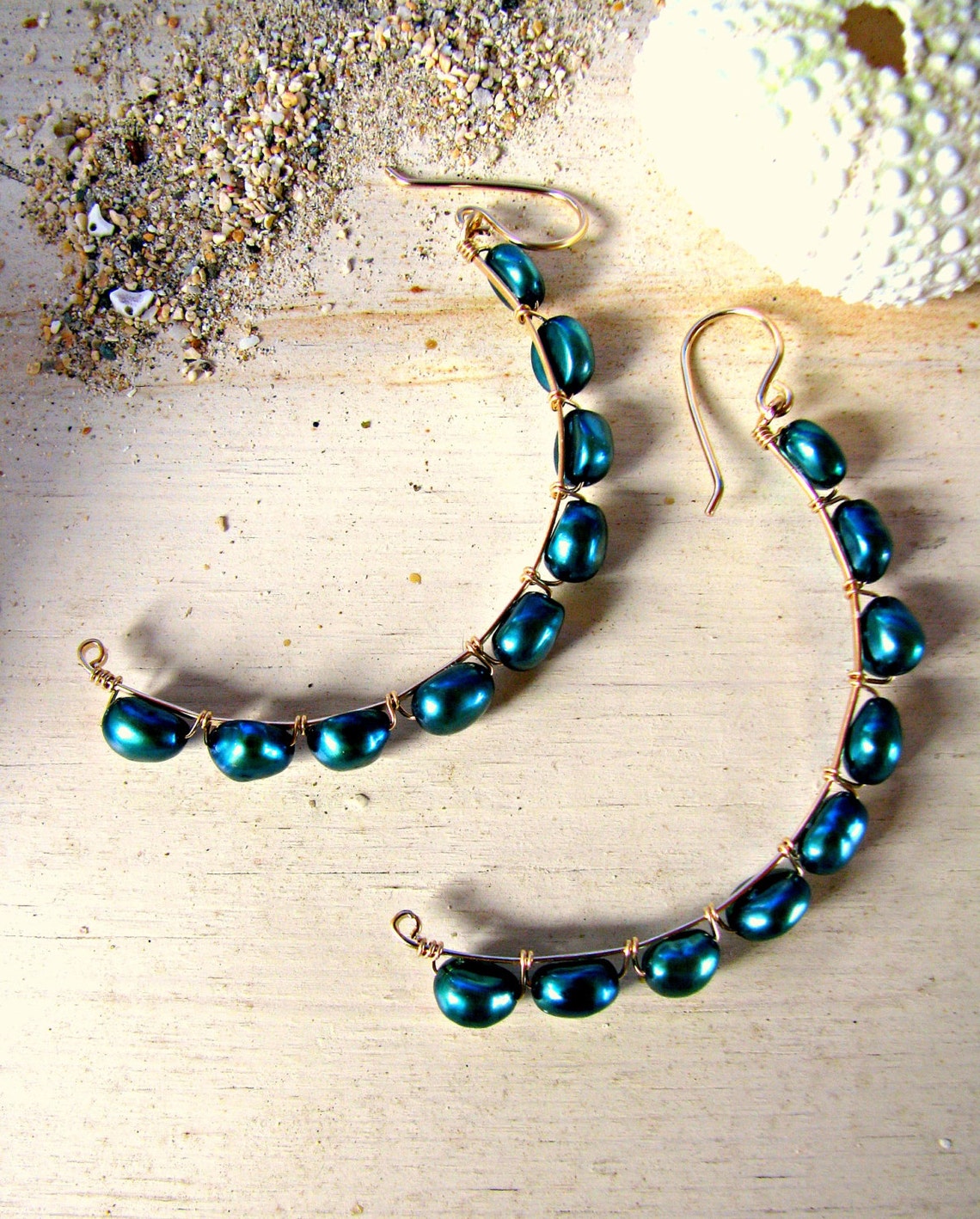 Woven Pearl Hoops, Pearl Gold Hoops, Pearl Gold Earrings, Beach Wedding ...