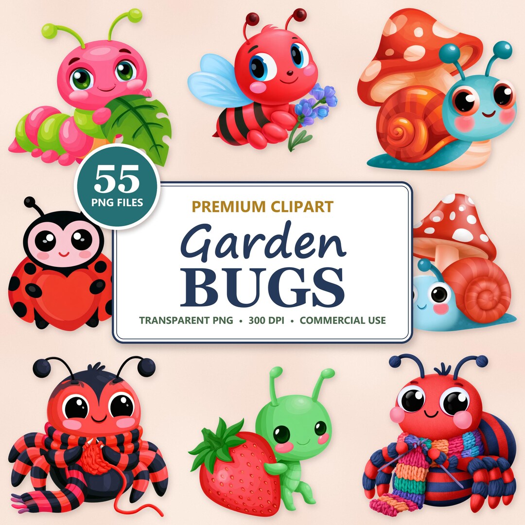 Insect Clipart Bundle, 55 Cartoon PNG Files With Transparent ...