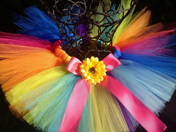 Girls Rainbow Tutu with Ribbon and Flower Birthdays Photo | Etsy