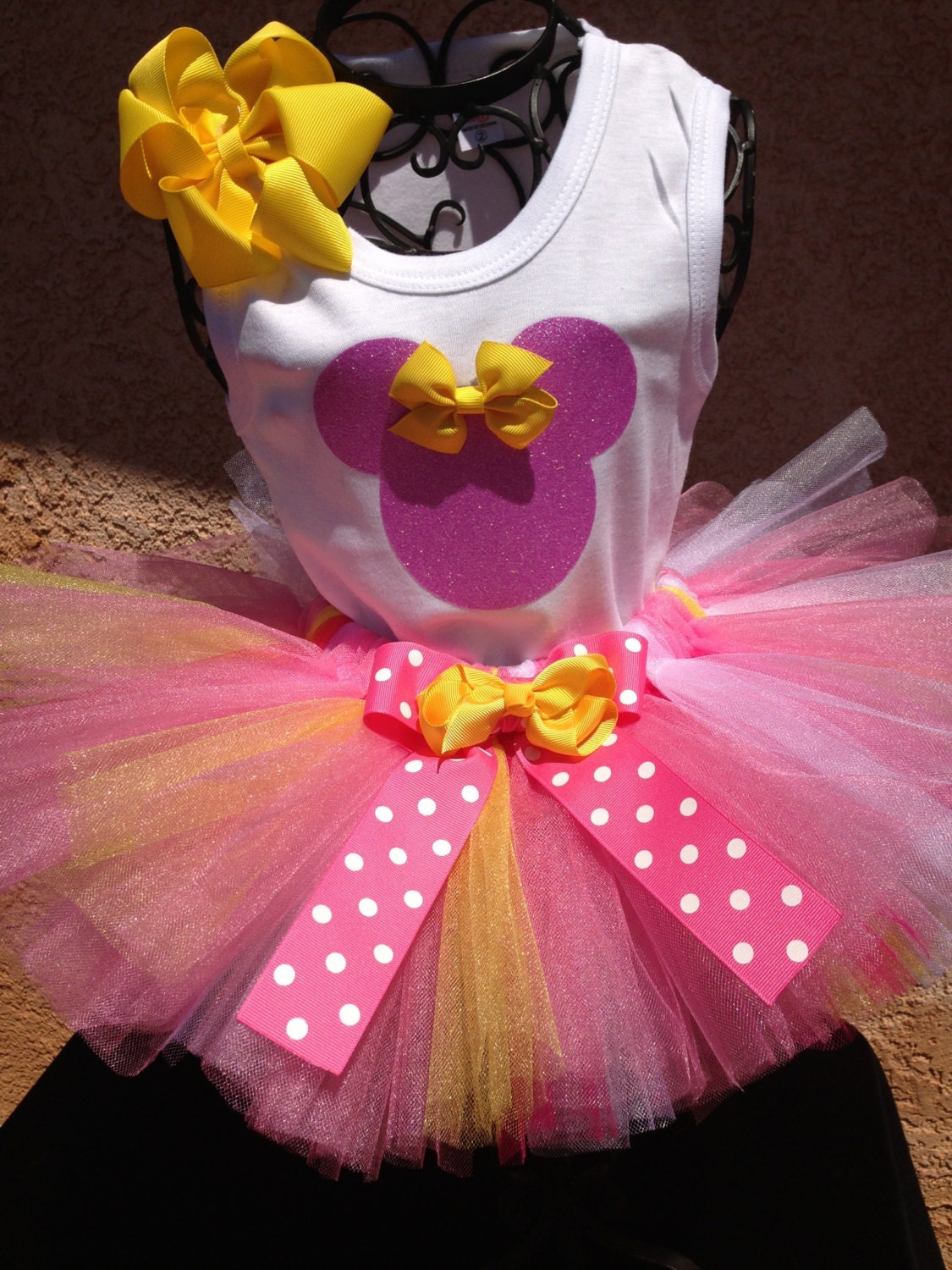 Girls Minnie Mouse Pink Yellow and White Shirt Great for Birthdays ...