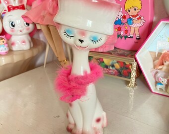 Vintage Pink Cat Figurine - Etsy